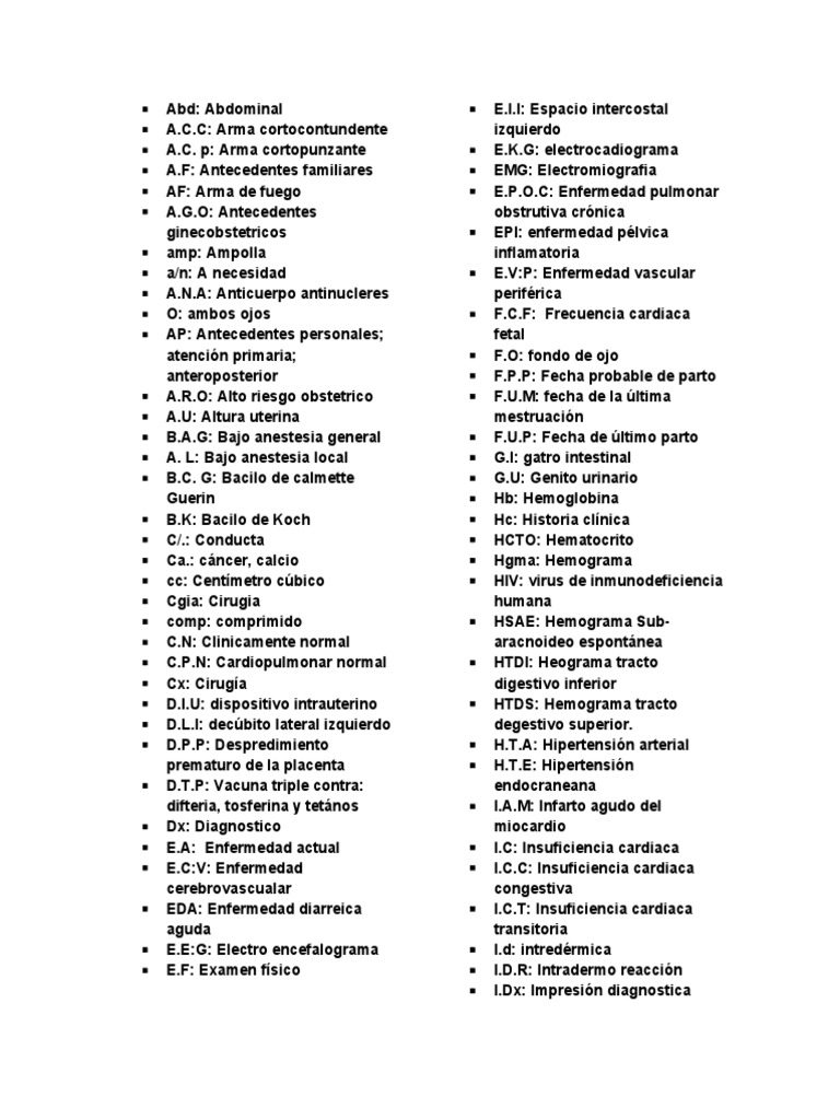 Siglas Enfermeria | PDF | Especialidades Medicas | Medicina CLINICA