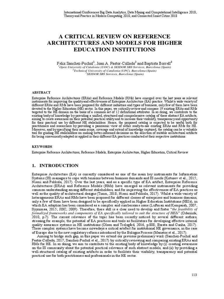 A Critical Review On Reference Architectures and Models For Higher ...