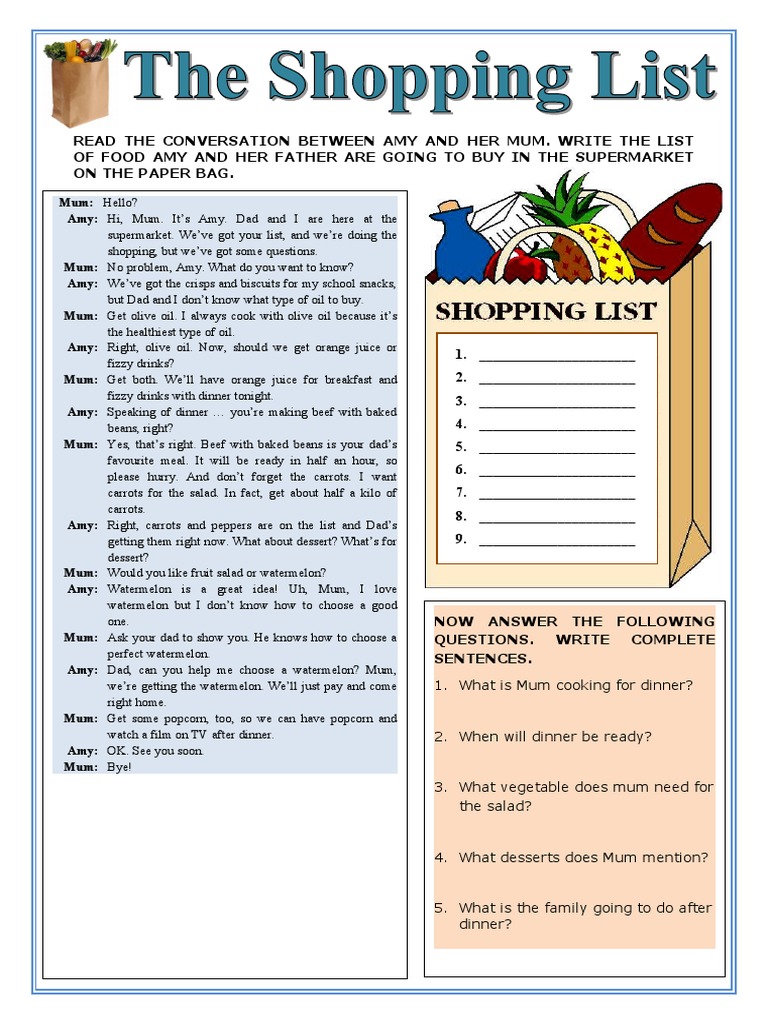 A2 - Shopping List With Answers | PDF | Salad | Cooking