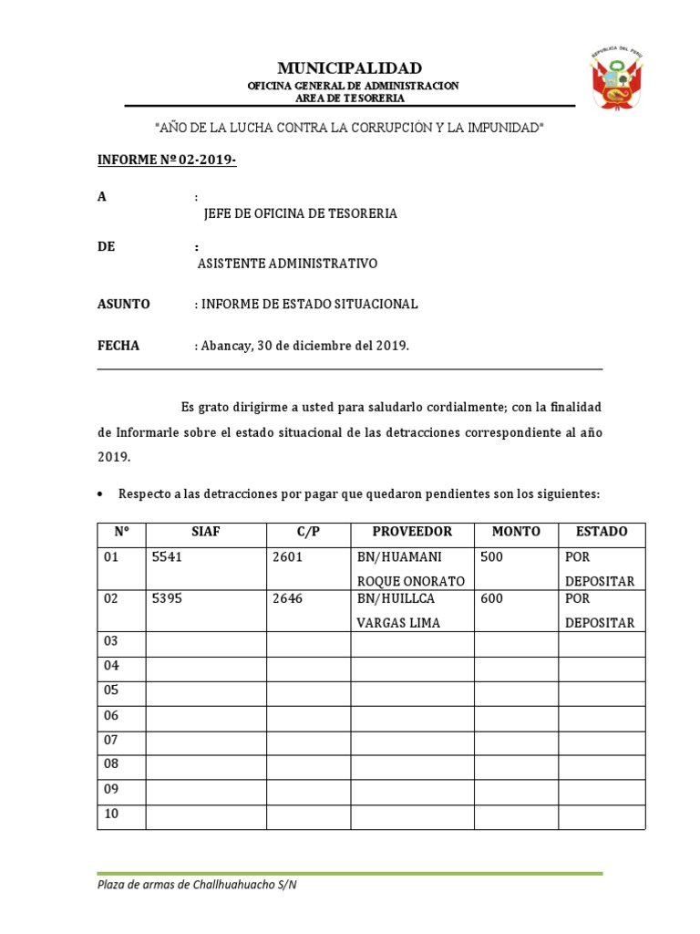 Informe de Tesoreria | PDF | Finanzas y dinero