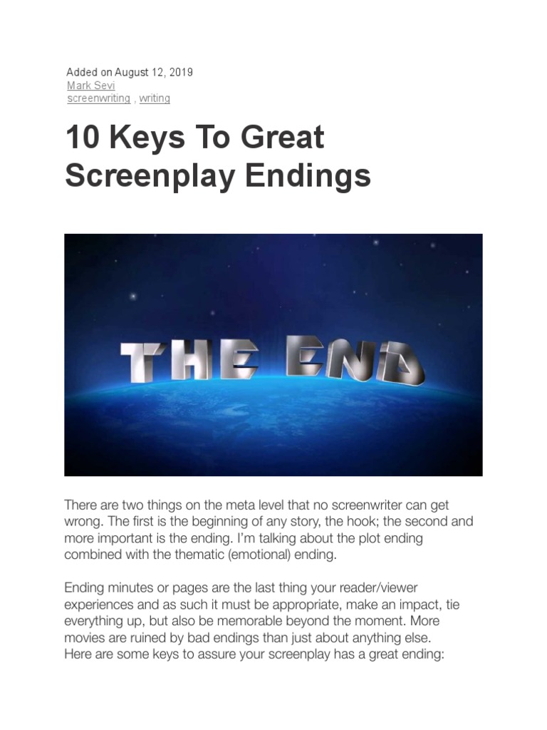 10 Keys For Great Screenplay Endings | PDF | Screenwriting