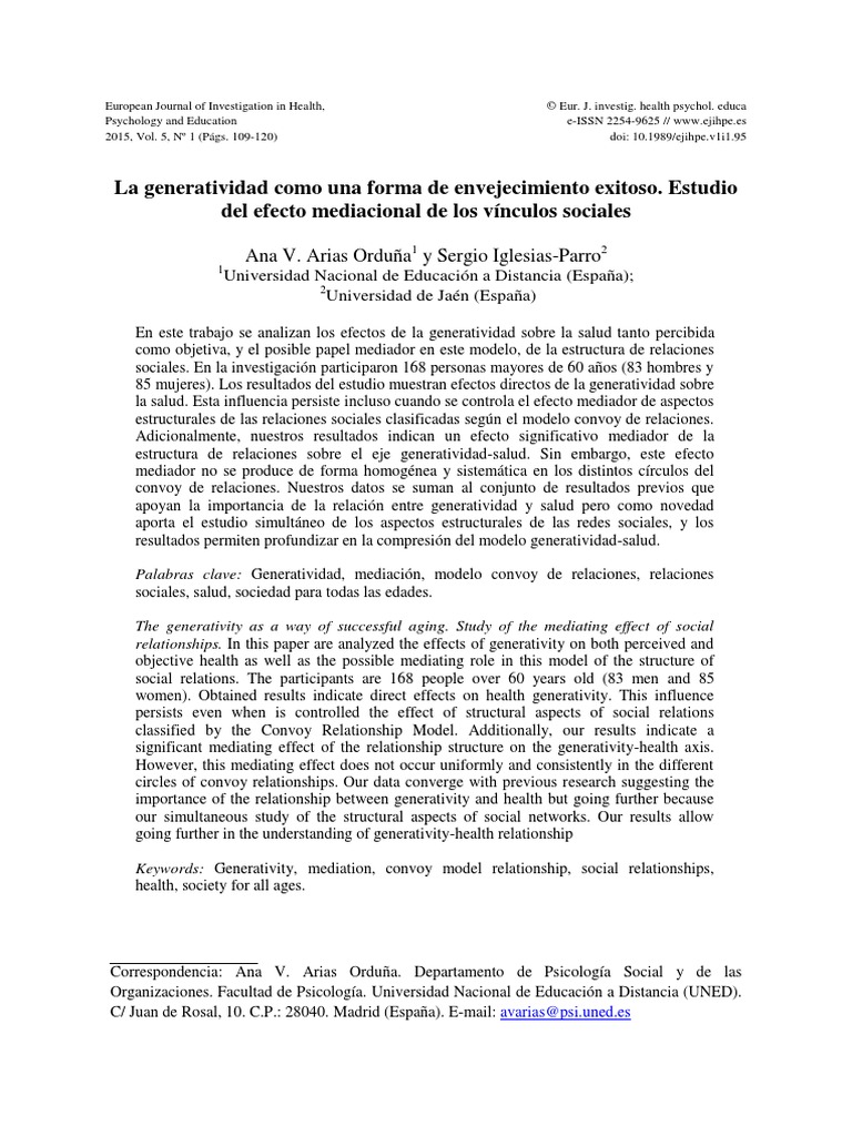 La Generatividad Como Una Forma de Envejecimiento Exitoso. Estudio Del ...