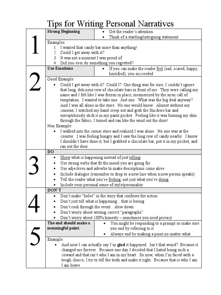 Tips For Personal Narratives | PDF