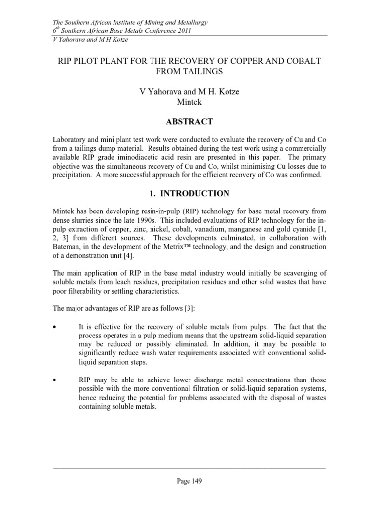 Resin in Pulp | PDF | Copper | Iron