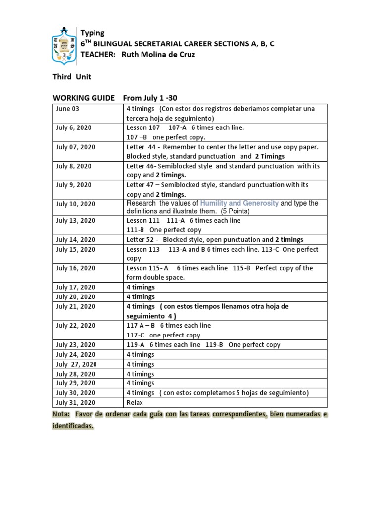 Guías de Trabajo ENFS 3 Week of July 1 - 30 Typing (Miss Ruth) PDF | PDF