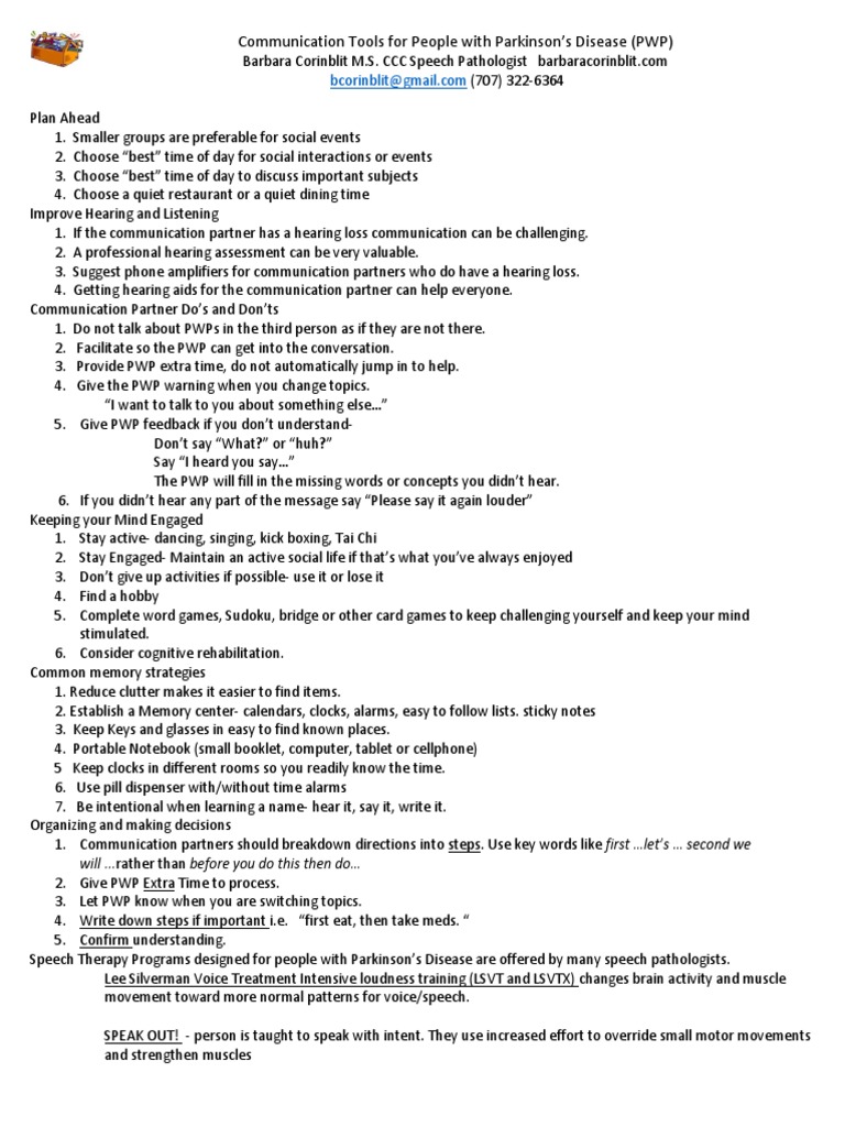 Communication Tools For People With Parkinson | PDF ...