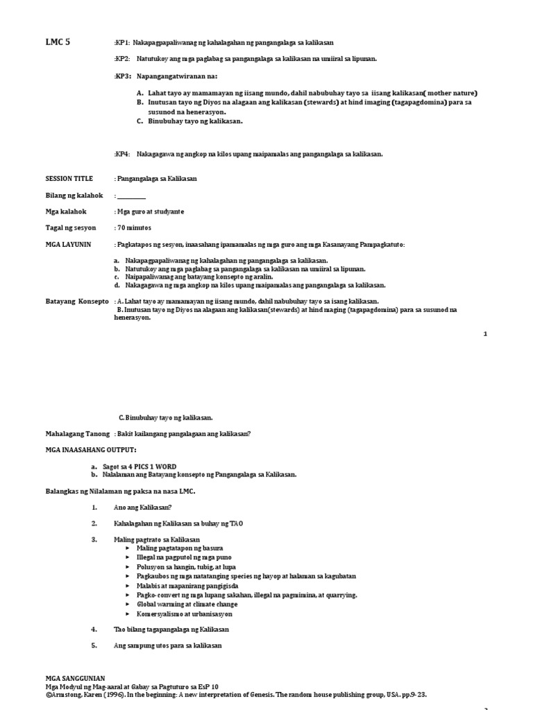 EsP LP-Pangangalaga NG Kalikasan | PDF