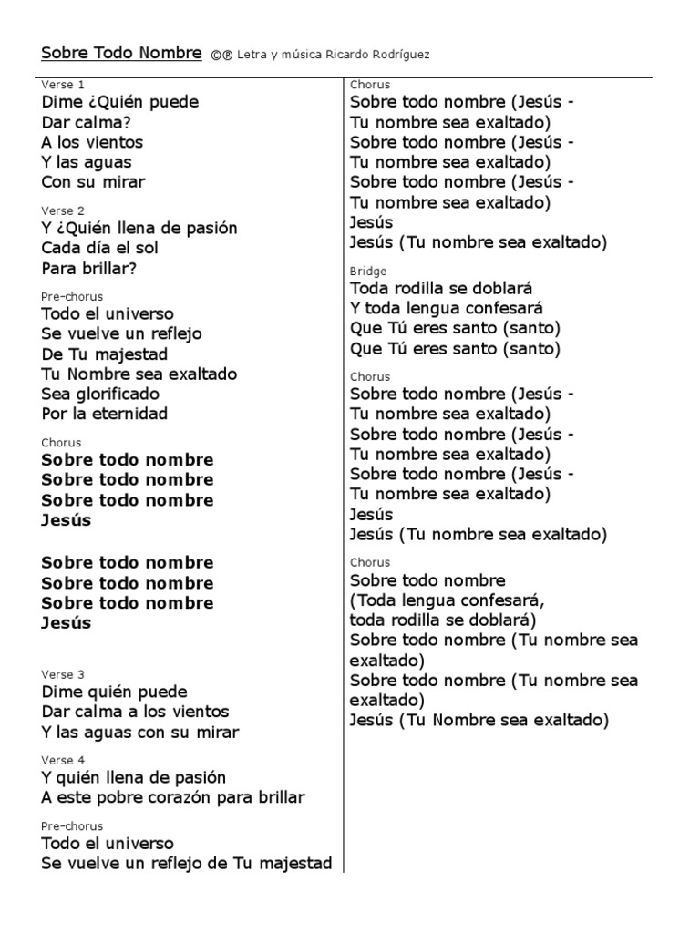 Sobre Todo Nombre (Lyrics) | PDF