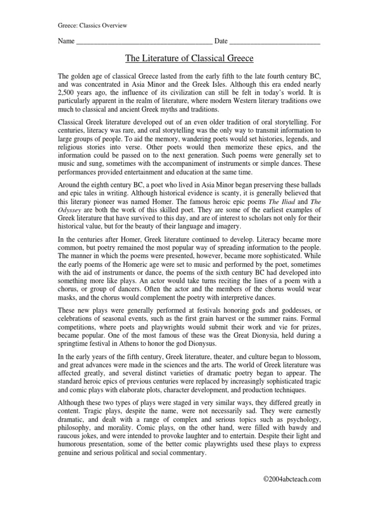 Intro To Greek Lit PDF | PDF | Tragedy | Ancient Greek Literature