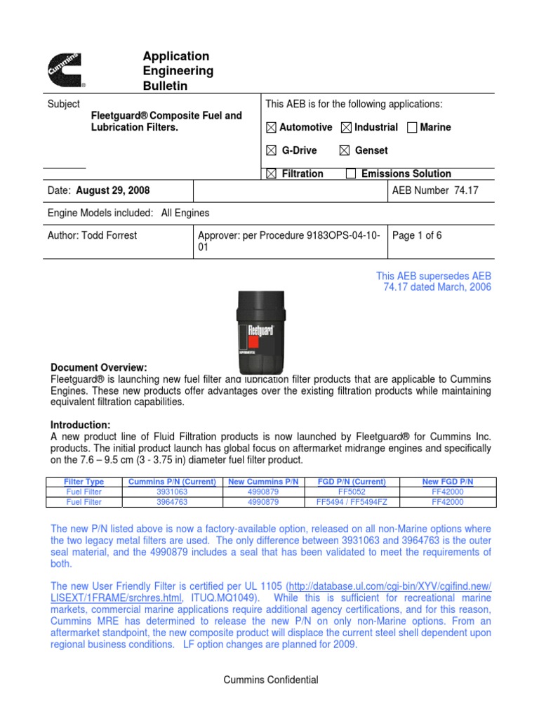 Application Engineering Bulletin | Download Free PDF | Filtration | Cummins