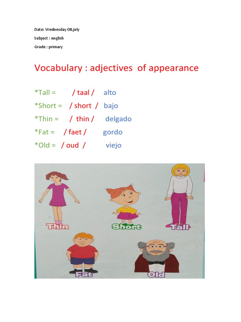 Adjectives of Appearance for Kids | PDF | Language Arts & Discipline