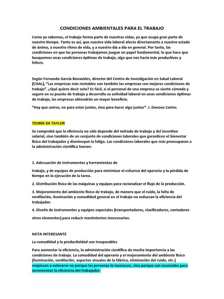 Condiciones Ambientales de Trabajo-Word | PDF | Seguridad y salud ...