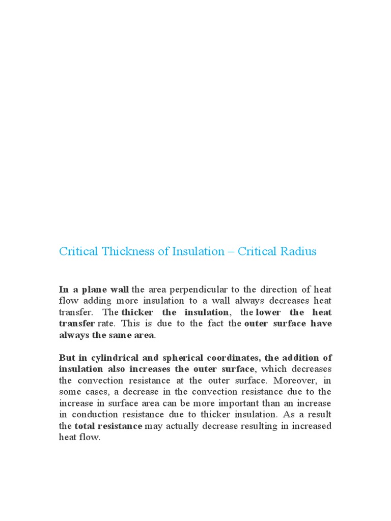 Critical Insulation Radius - Factors Affecting Optimal Thickness | PDF ...