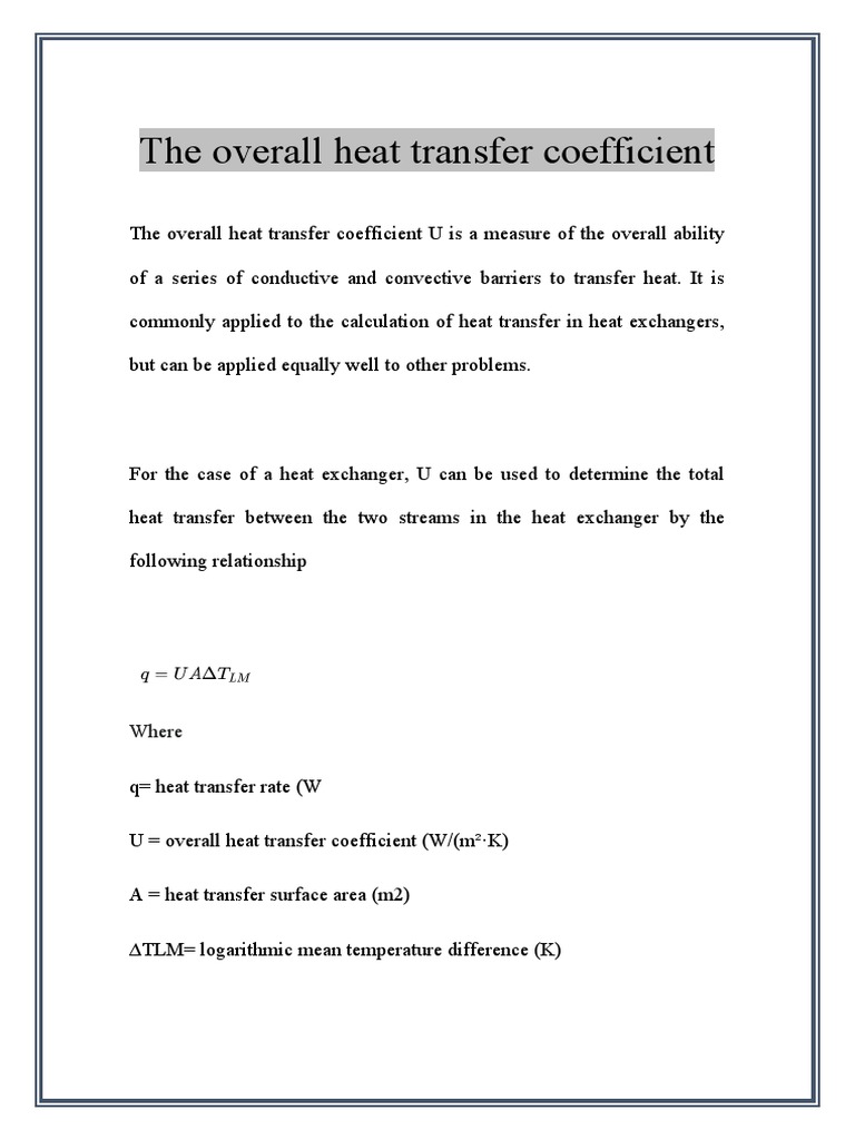 Calculating the Overall Heat Transfer Coefficient U | PDF | Heat ...