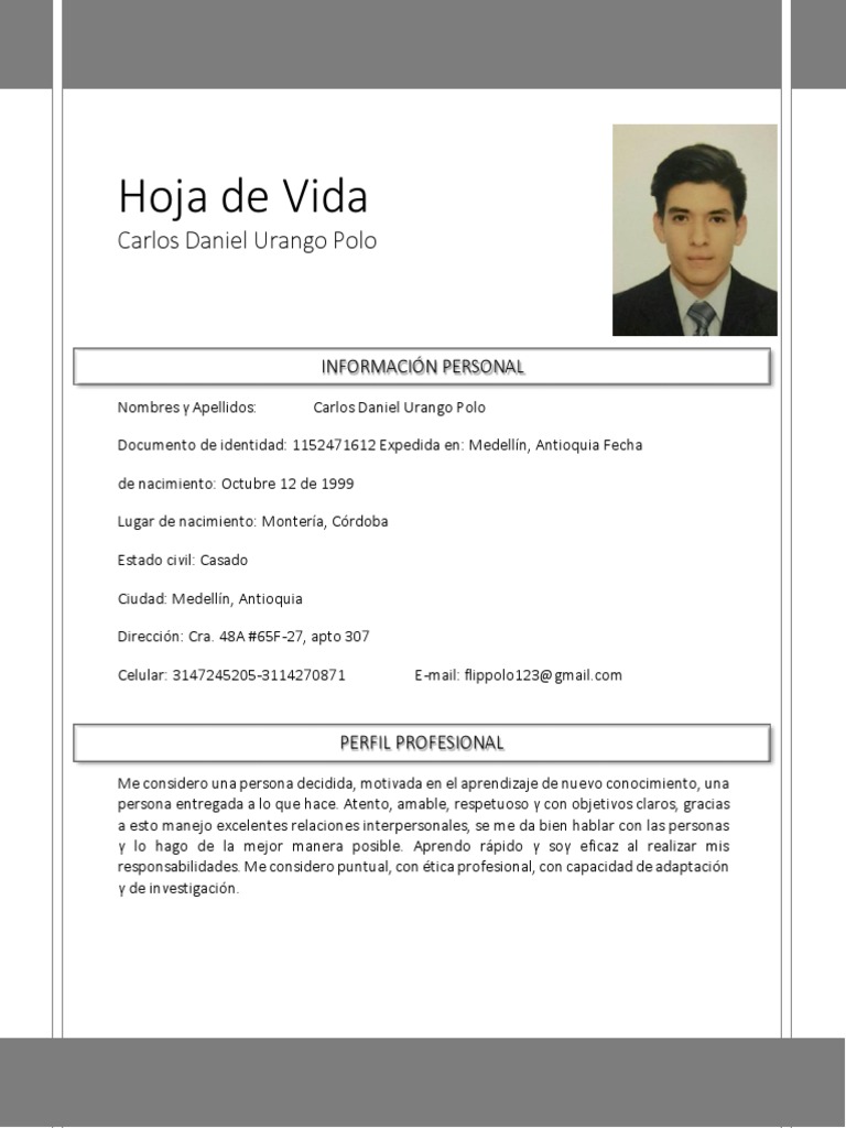 Hoja de Vida Carlos Daniel Urango Polo (2019) - Actual | PDF | Colombia ...
