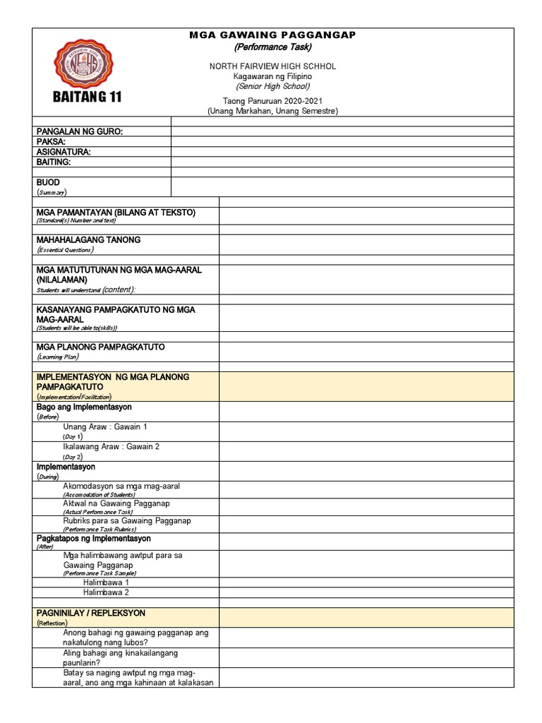 Performance Task Template | PDF