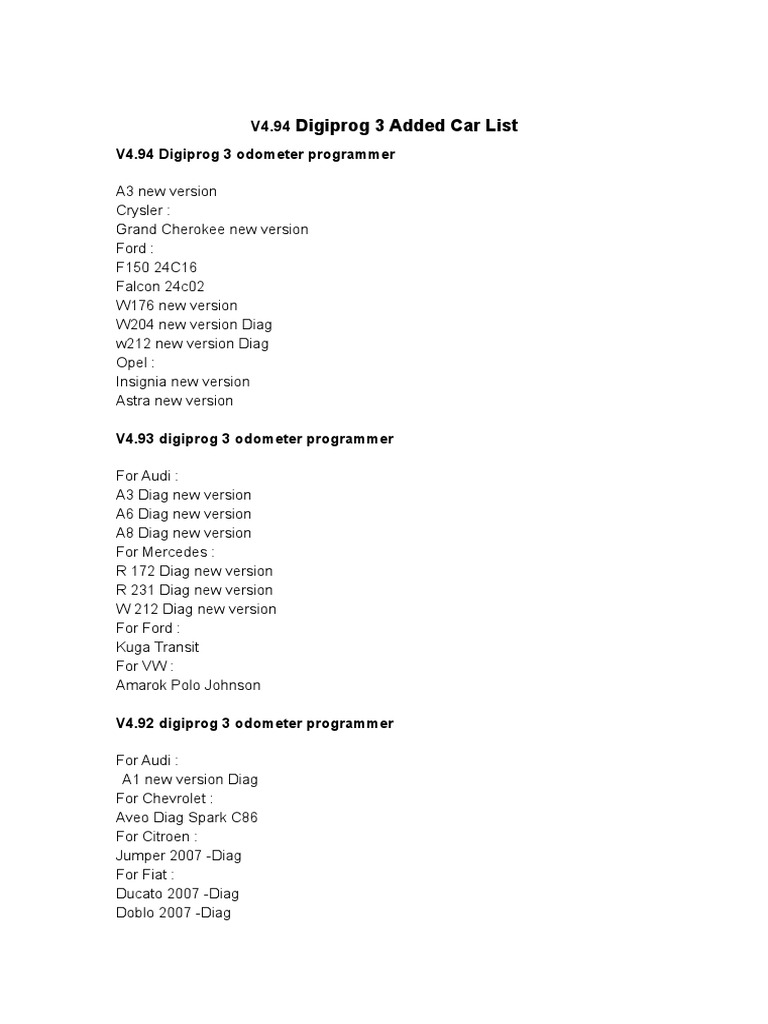 Digiprog 3 Added Car List: V4.94 Digiprog 3 Odometer Programmer | PDF ...