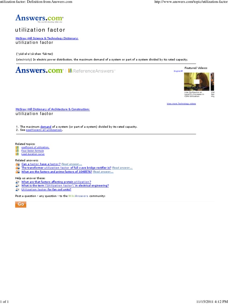 Utilization Factor - Definition From Answers | PDF | Physical ...