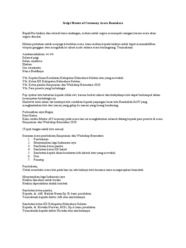 Script Master of Ceremony | PDF