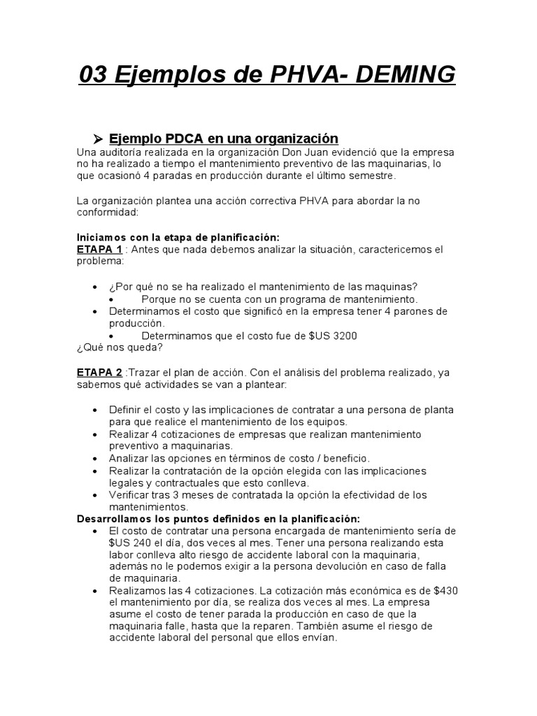 Ejemplos de PHVA | PDF | Análisis FODA | Planificación