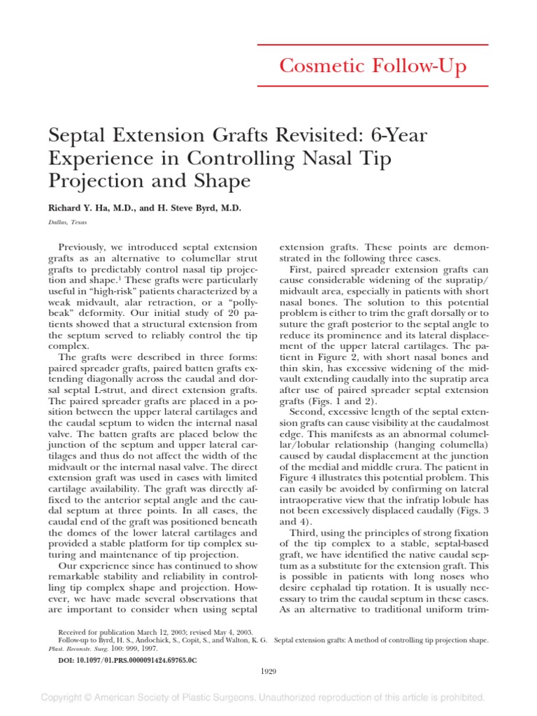 Septal Extension Grafts Revisited: 6-Year Experience in Controlling ...