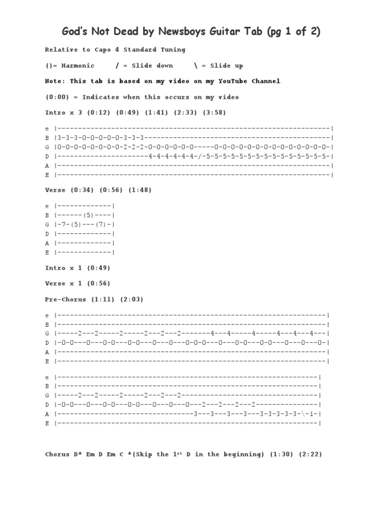 Gods Not Dead by Newsboys Tab - Capo 4 PDF | PDF | Song Structure ...