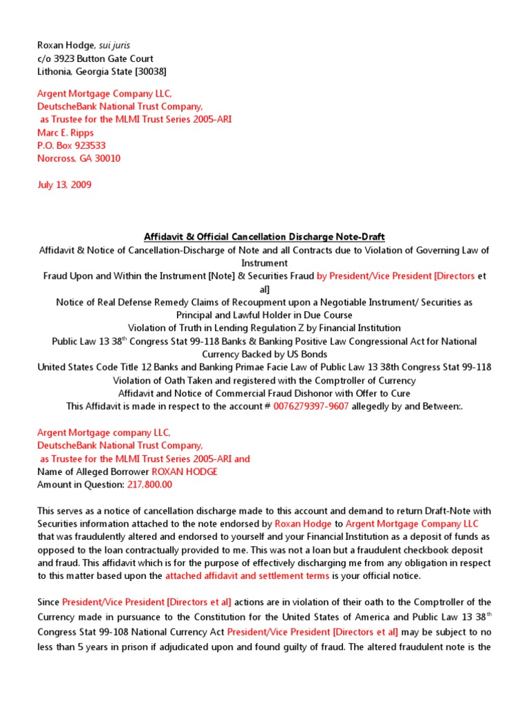 Affidavit and Official Cancellation Discharge Note-Draft | Download ...
