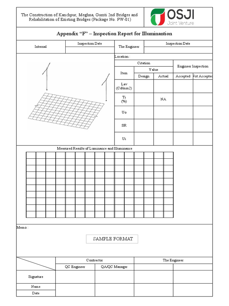 Appendix "F" - Inspection Report For Illuminantion | PDF | Light | Lighting