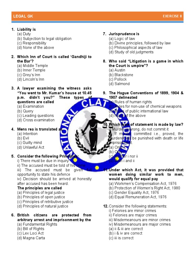Legal GK: Exercise Ii | PDF | Mens Rea | Tort