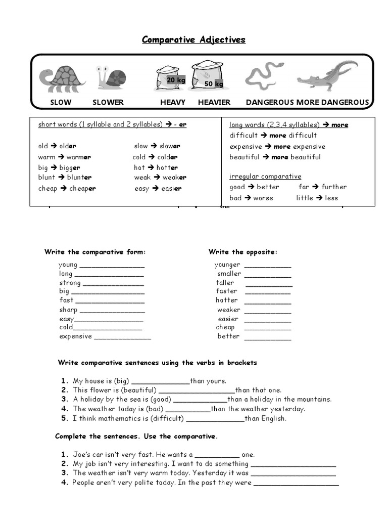Comparative Adjectives: Slow Slower Heavy Heavier Dangerous More ...
