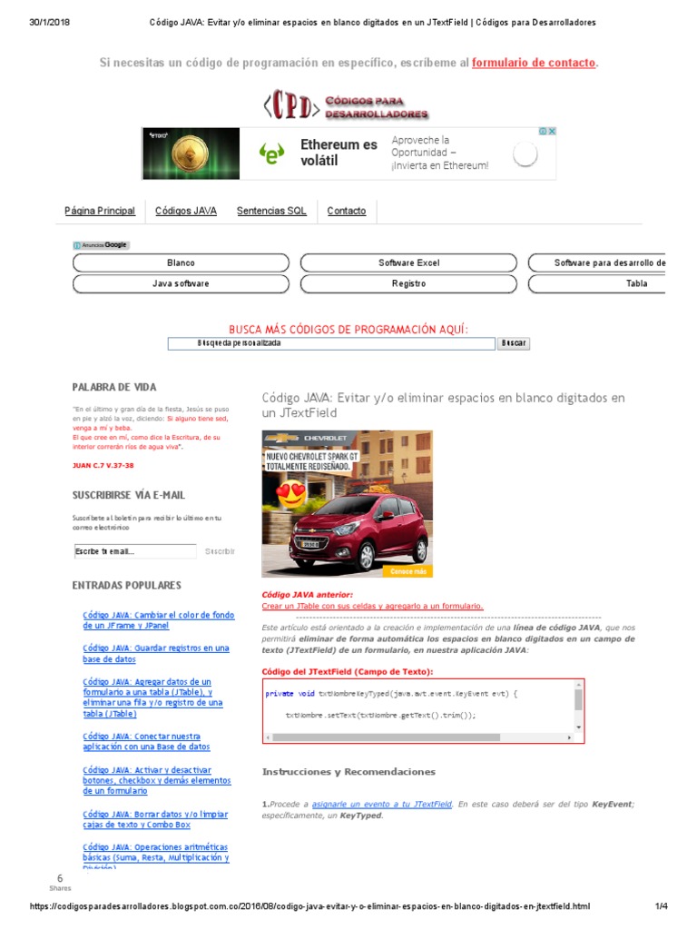 Código JAVA - Evitar y - o Eliminar Espacios en Blanco Digitados en Un ...