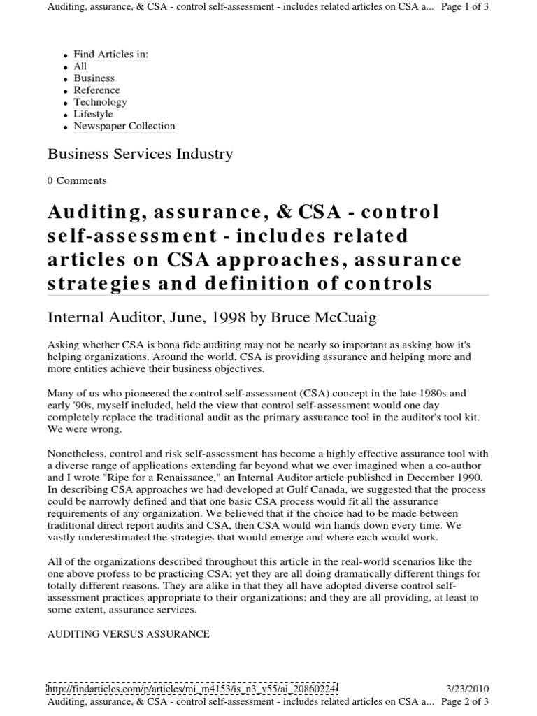 CSA Vs Internal Audit Function | PDF | Internal Audit | Audit