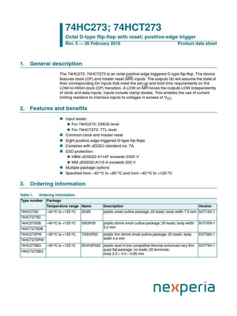 74HC273 | PDF | Digital Electronics | Electrical Components