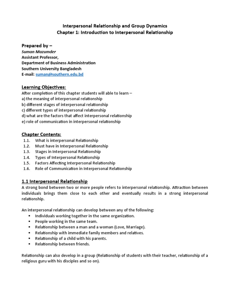Chapter 1 - Introduction To Interpersonal Relationship | PDF ...