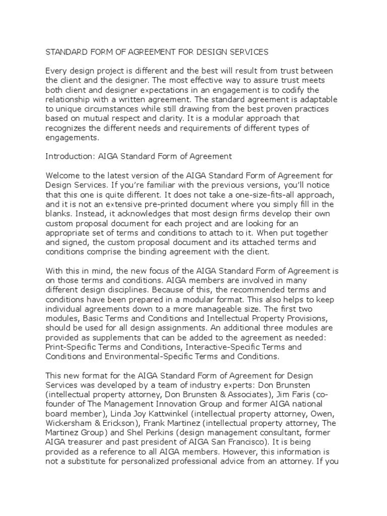 Standard Form of Agreement For Design Services TEXT ONLY | PDF ...