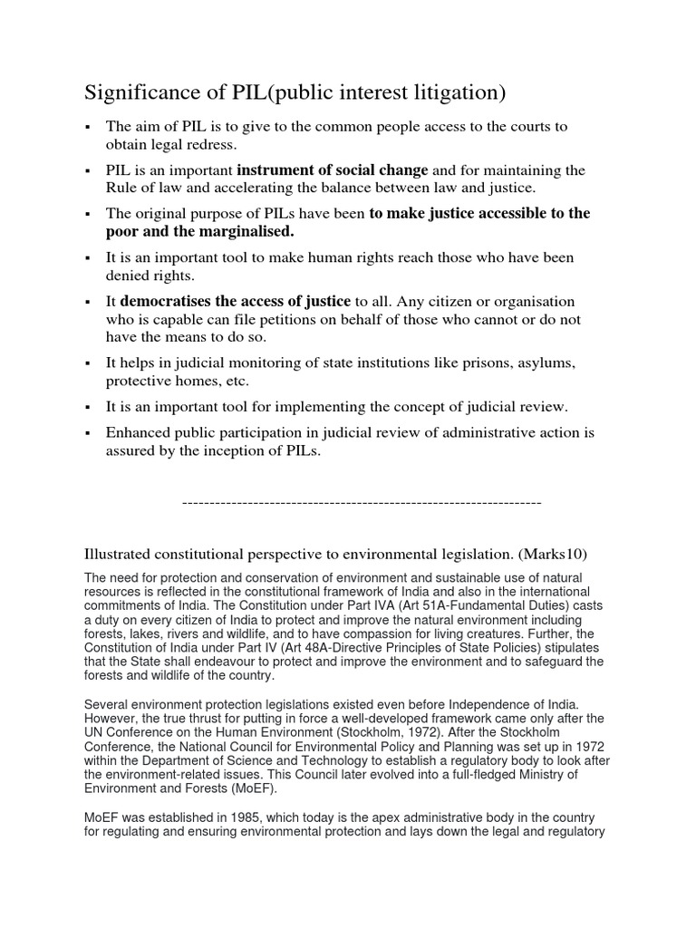 Significance of PIL (Public Interest Litigation) : Poor and The ...