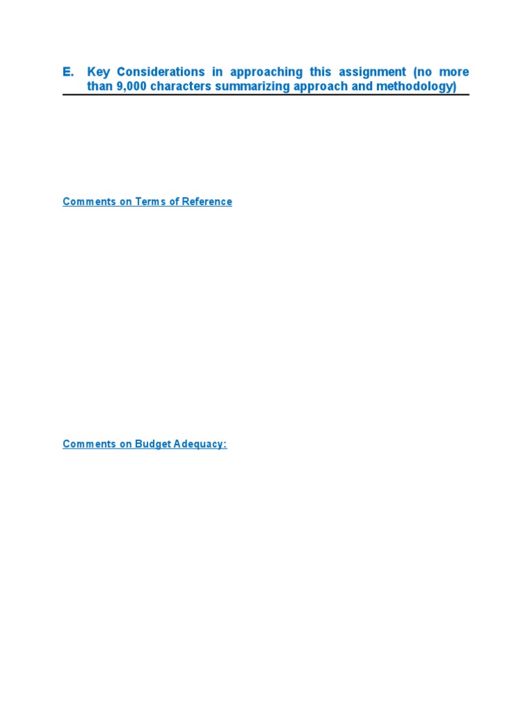 E. Key Considerations in Approaching This Assignment (No More Than ...