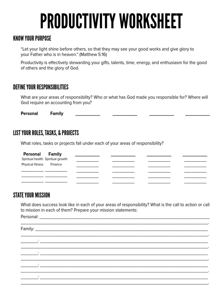 Productivity Worksheet: Know Your Purpose | PDF | Business