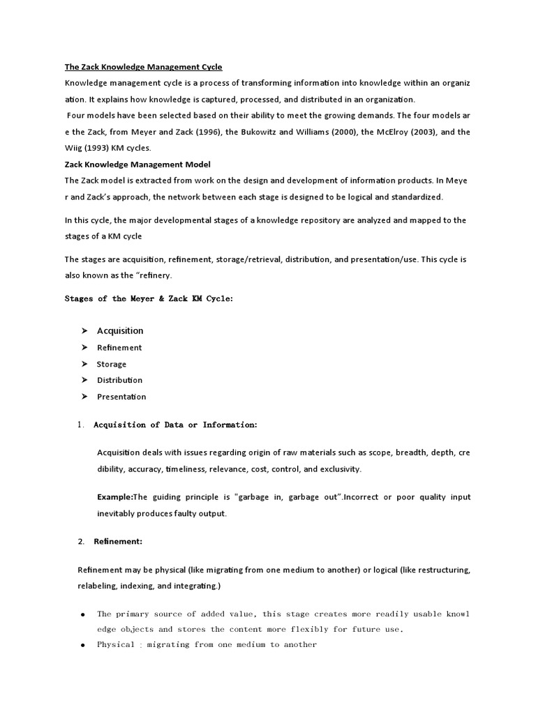 The Zack Knowledge Management Cycle | PDF | Knowledge Management ...