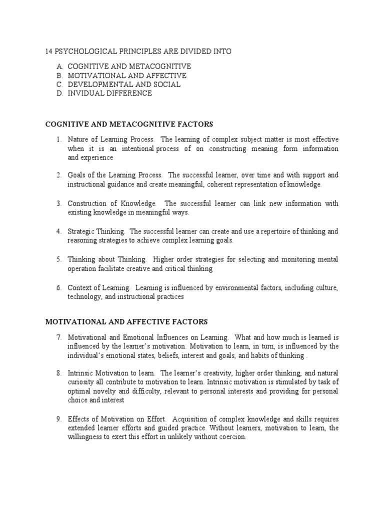 14 Psychological Principles Are Divided Into | PDF | Metacognition ...