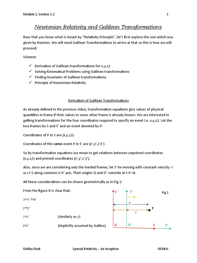 1.2 Newtonian Relativity and Galilean Transformations | Download Free PDF | Special Relativity ...