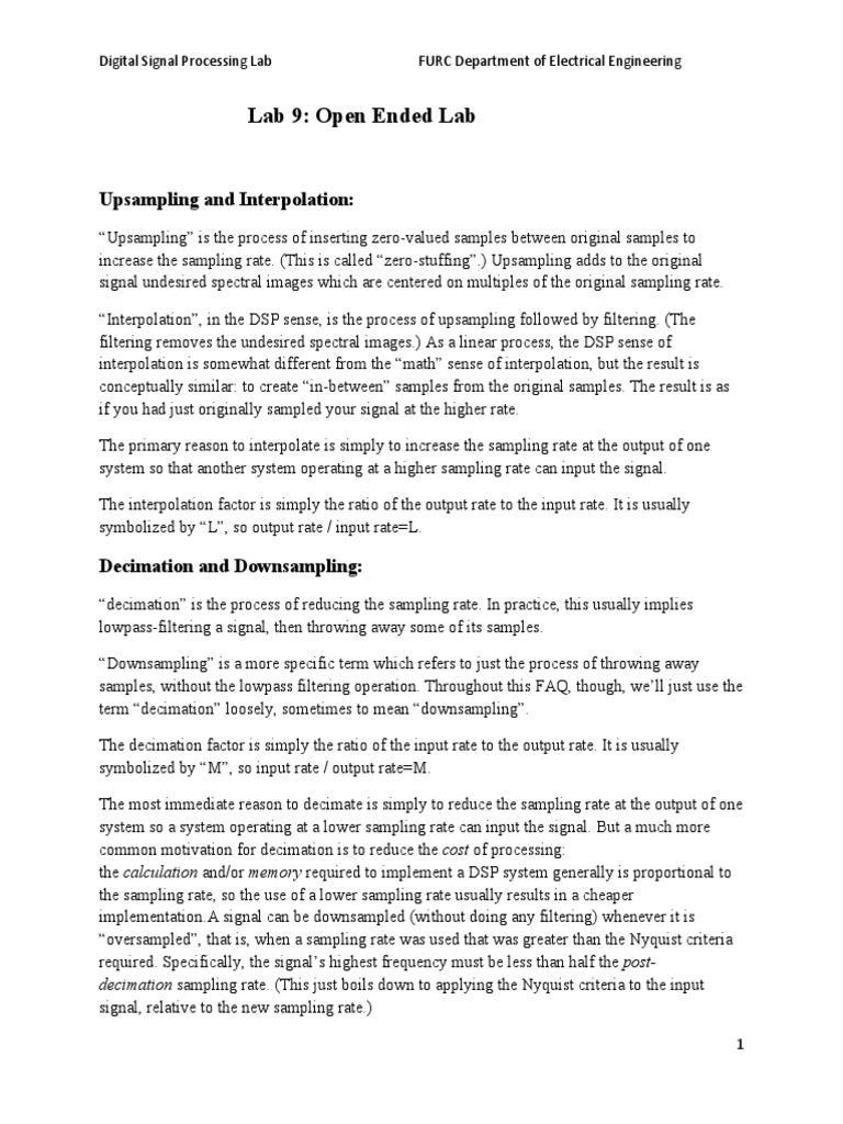 Lab 9 Open Ended Lab | PDF | Sampling (Signal Processing) | Digital ...