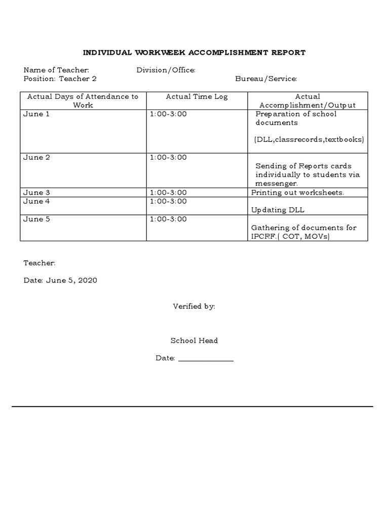 Workweek Accomplishment Blank | PDF