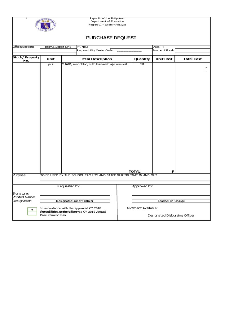 Purchase Request: Unit Item Description Quantity Unit Cost Total Cost | PDF