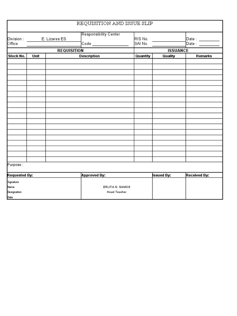 Request and Issue Slip Template | PDF