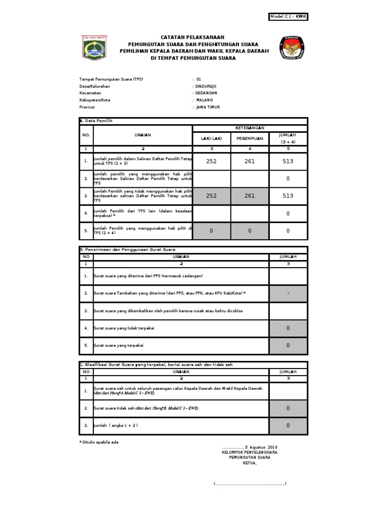 Formulir Model C1 Pemilu 2024 | PDF