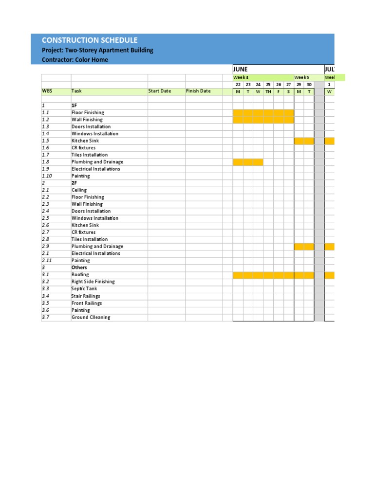 Construction Schedule: Project: Two-Storey Apartment Building ...