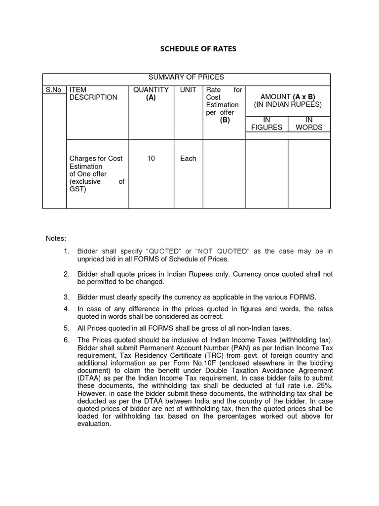 Schedule of Rates | PDF