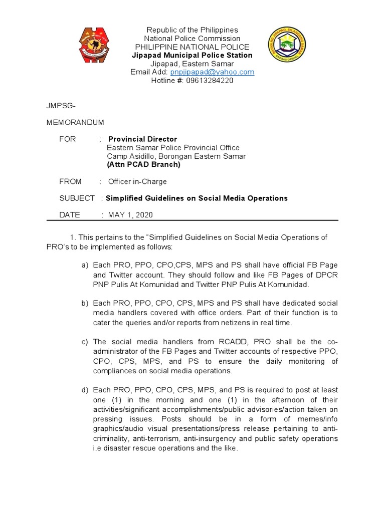 Social Media Guidelines for Philippine Police | PDF | National Security ...
