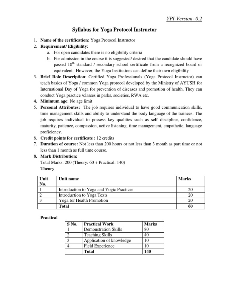 Syllabus For Yoga Protocol Instructor | PDF | Yoga | Patanjali